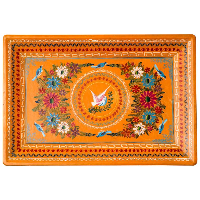 Mexican Olinala Lacquered Wooden Serving Tray at 1stDibs | mexican tray ...