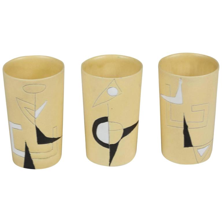 Set of Three Yellow Ceramic Drinking Glasses at 1stDibs
