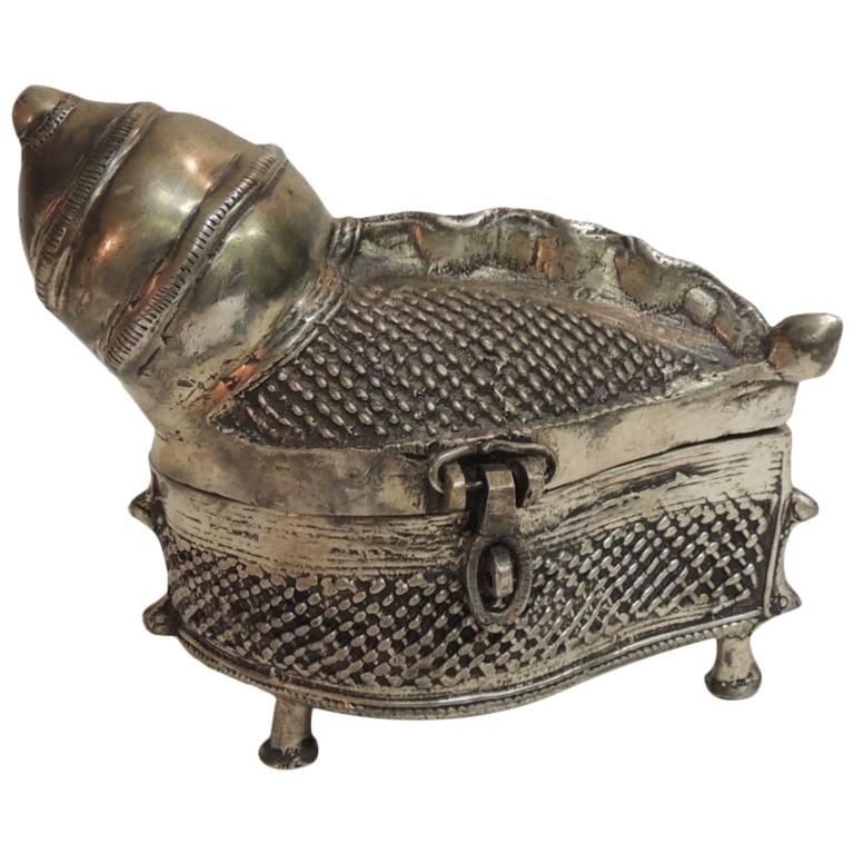 Vintage Silver Indian Box with Seashell Top at 1stDibs