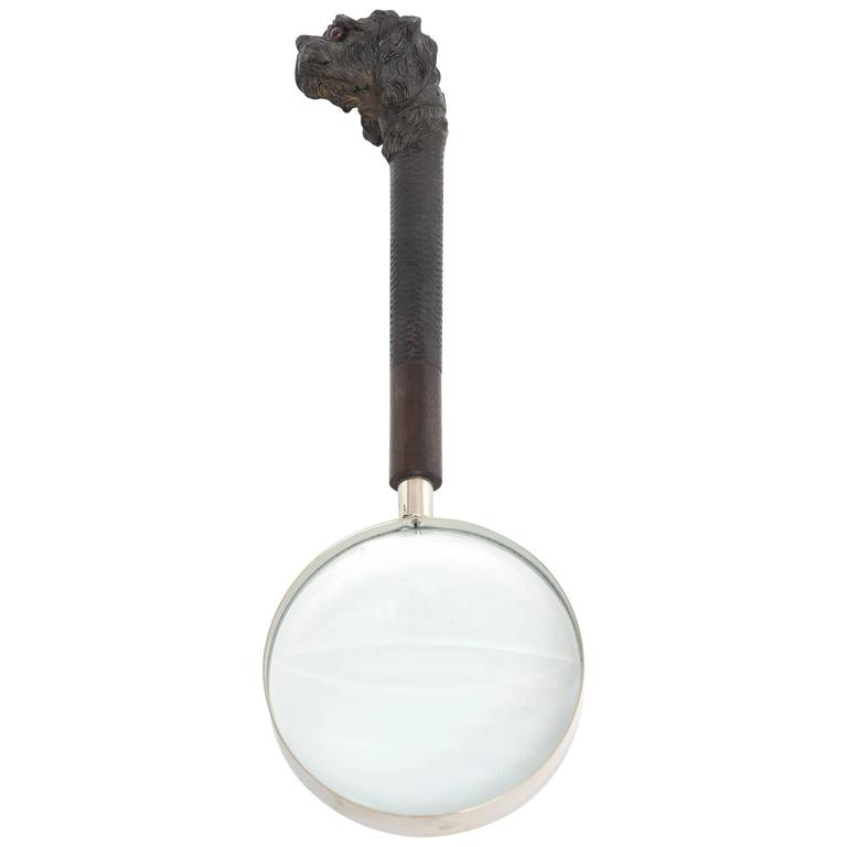 Victorian Carved Wood Dog Head Chrome Magnifier at 1stDibs