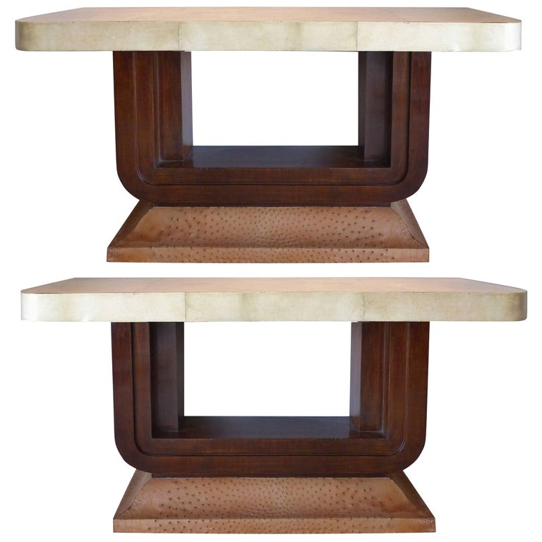Art Deco Goatskin and Ostrich Skin Clad Console Tables, Pair For Sale ...