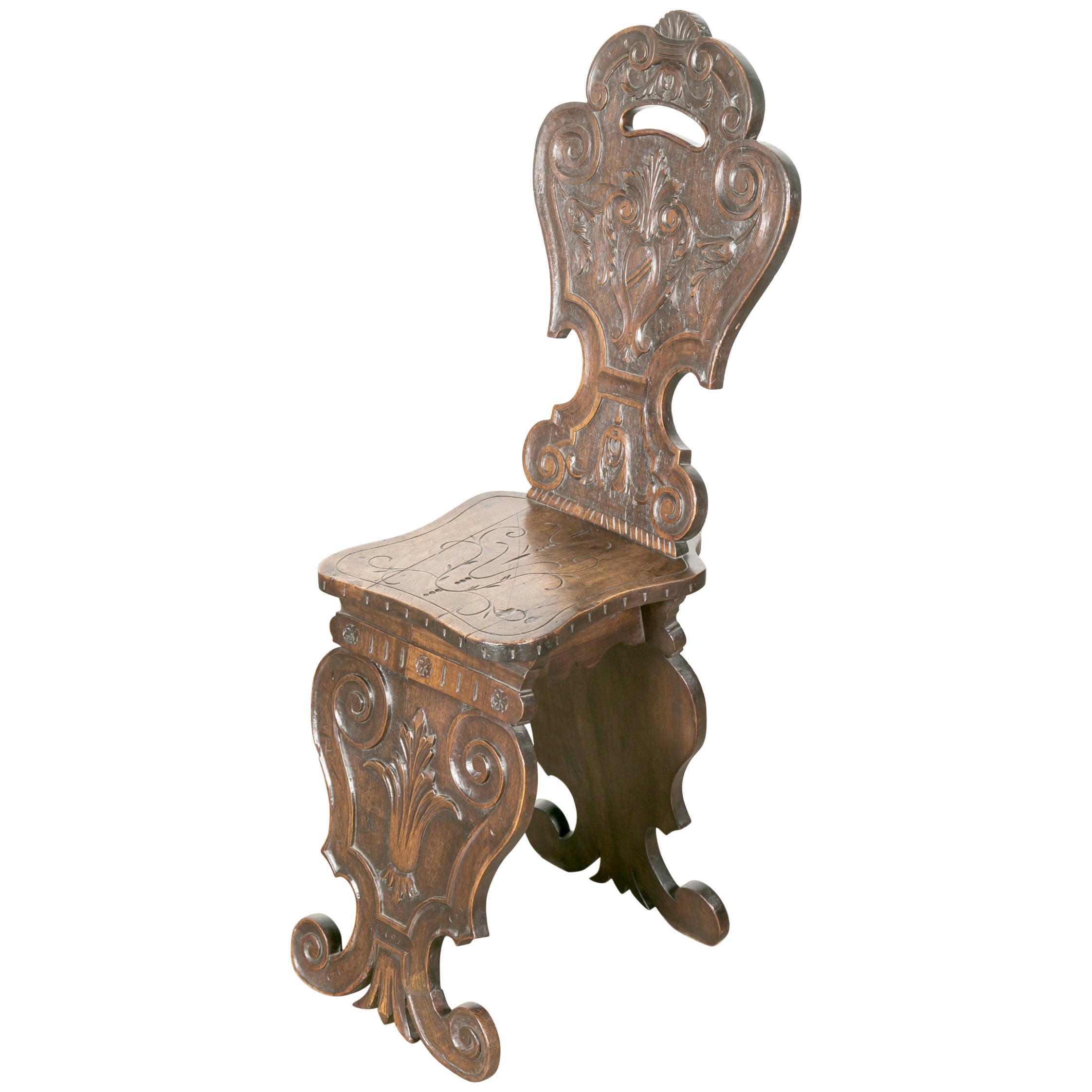 17th Century Renaissance Sgabello Walnut Chair For Sale at 1stDibs