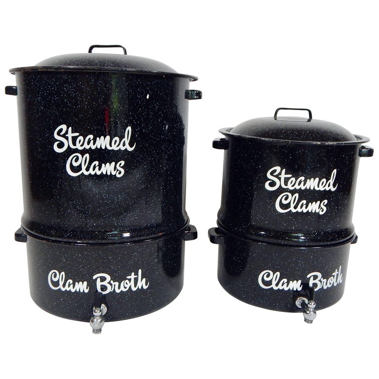 Pair of Black Enamel Vintage Clam Steamer Pots at 1stDibs