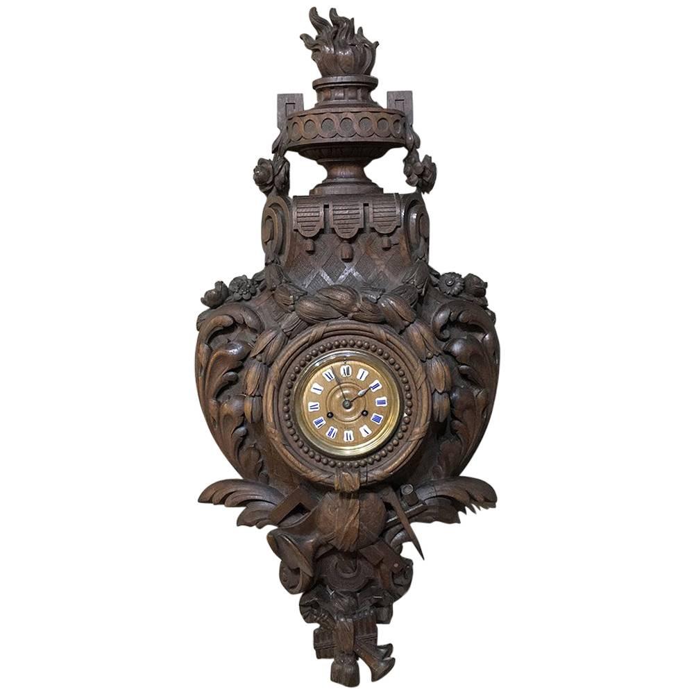 19th Century French Renaissance Style Carved Wood Wall Clock For Sale ...