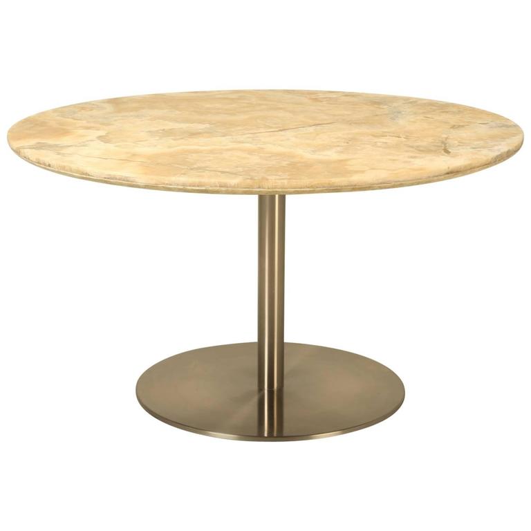 Round Dining Table in Onyx Stone and Stainless Steel For Sale at 1stdibs