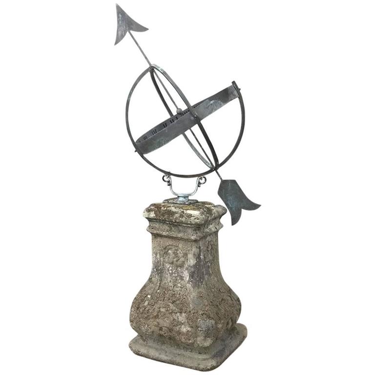 French Cast Stone and Iron Sun Clock Armillary at 1stDibs