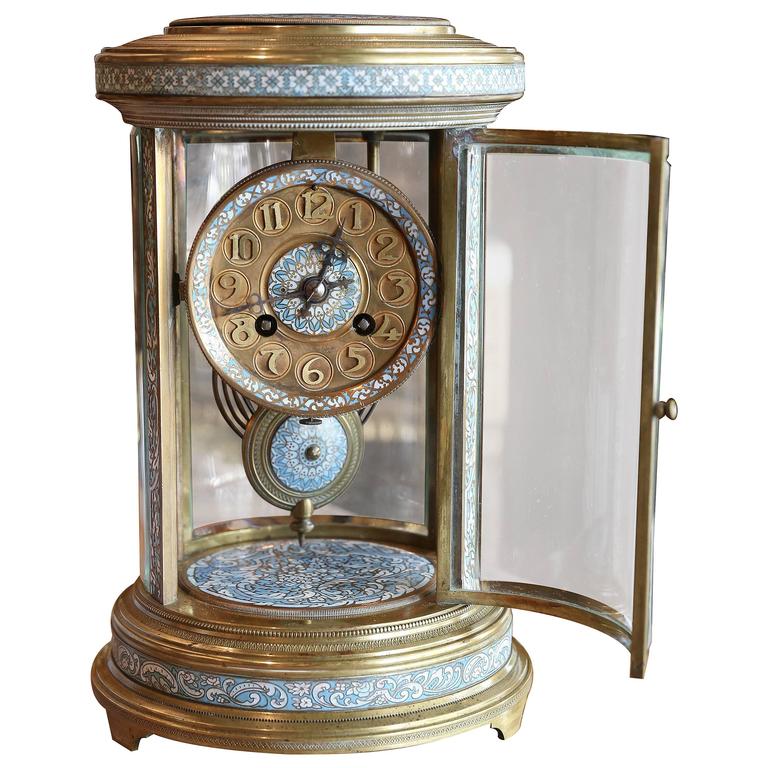 French L. Marti et Cie Champleve and Brass Circular Clock, Late 19th ...