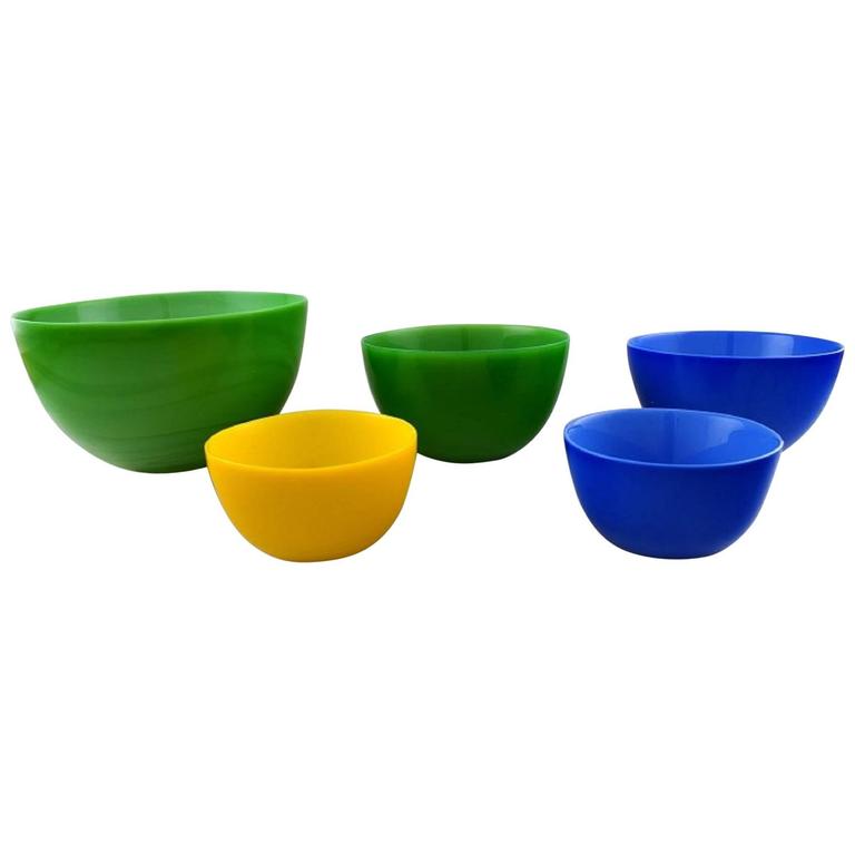 Orrefors "Colora" Five Bowls in Art Glass in Different Colors at 1stDibs