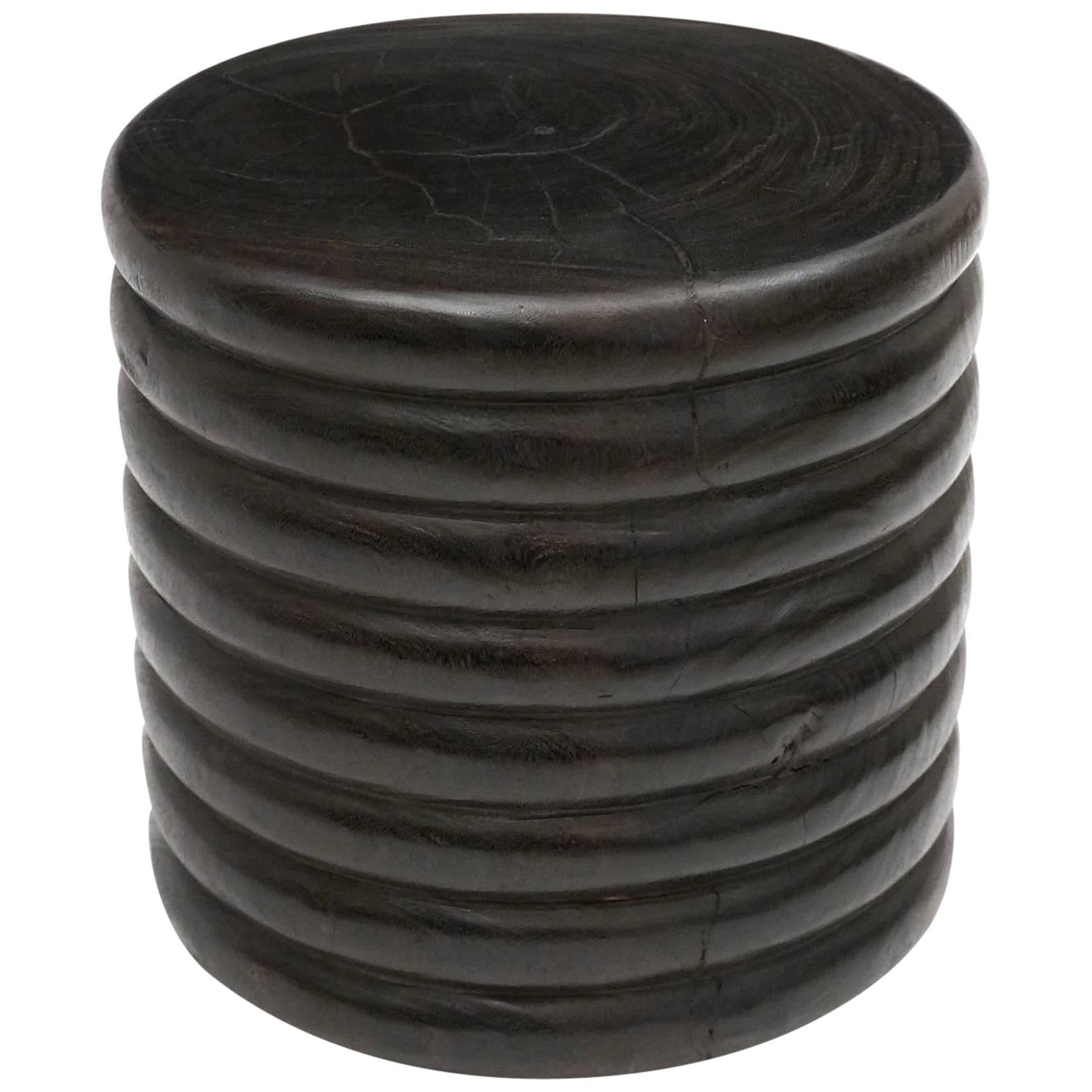 Round, Indonesian Solid Ribbed Teak Wood Stool or Side Table at 1stDibs