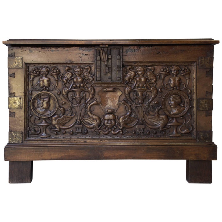 French First Renaissance Walnut Carved Wedding Chest For Sale at ...