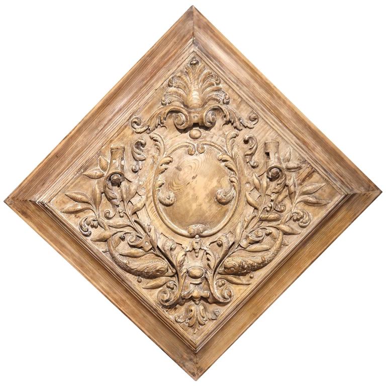 19th Century Stripped and Bleached Carved Square Panel from France For ...