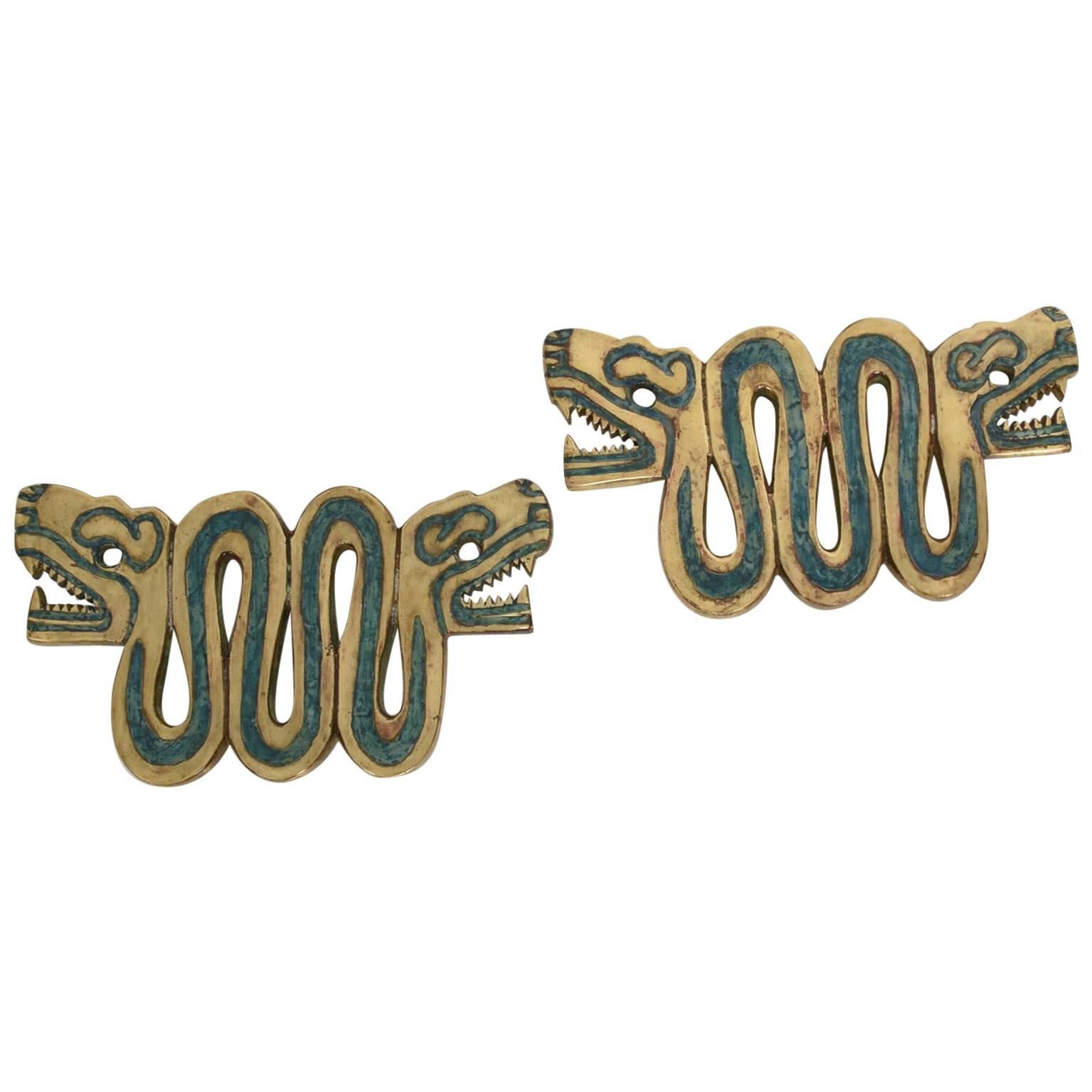 Mexican Modernist Bronze and Malachite Snake Pulls by Pepe Mendoza at ...