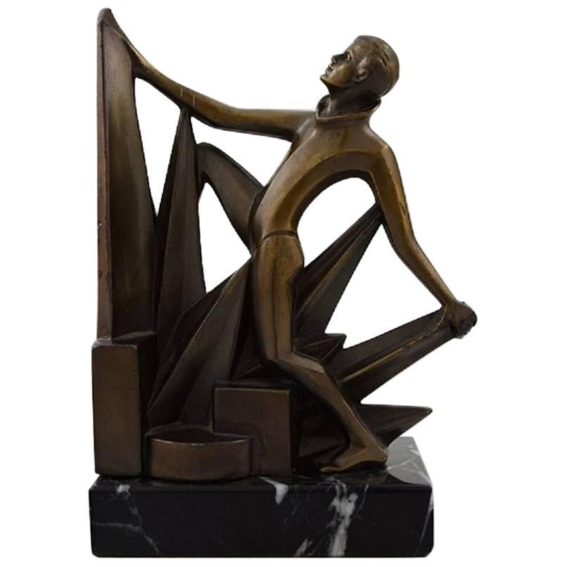 Art Deco Bookend in Bronze on Marble Base, 1920s-1930s at 1stDibs