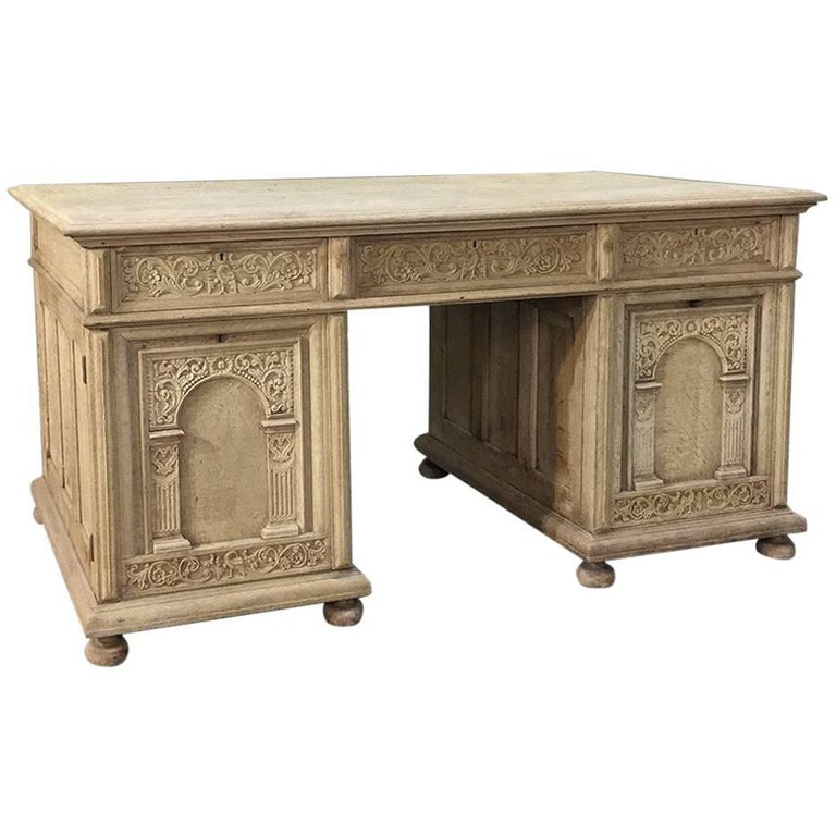 Antique Gothic Stripped Solid Oak Hand-Carved Desk at 1stDibs | antique ...