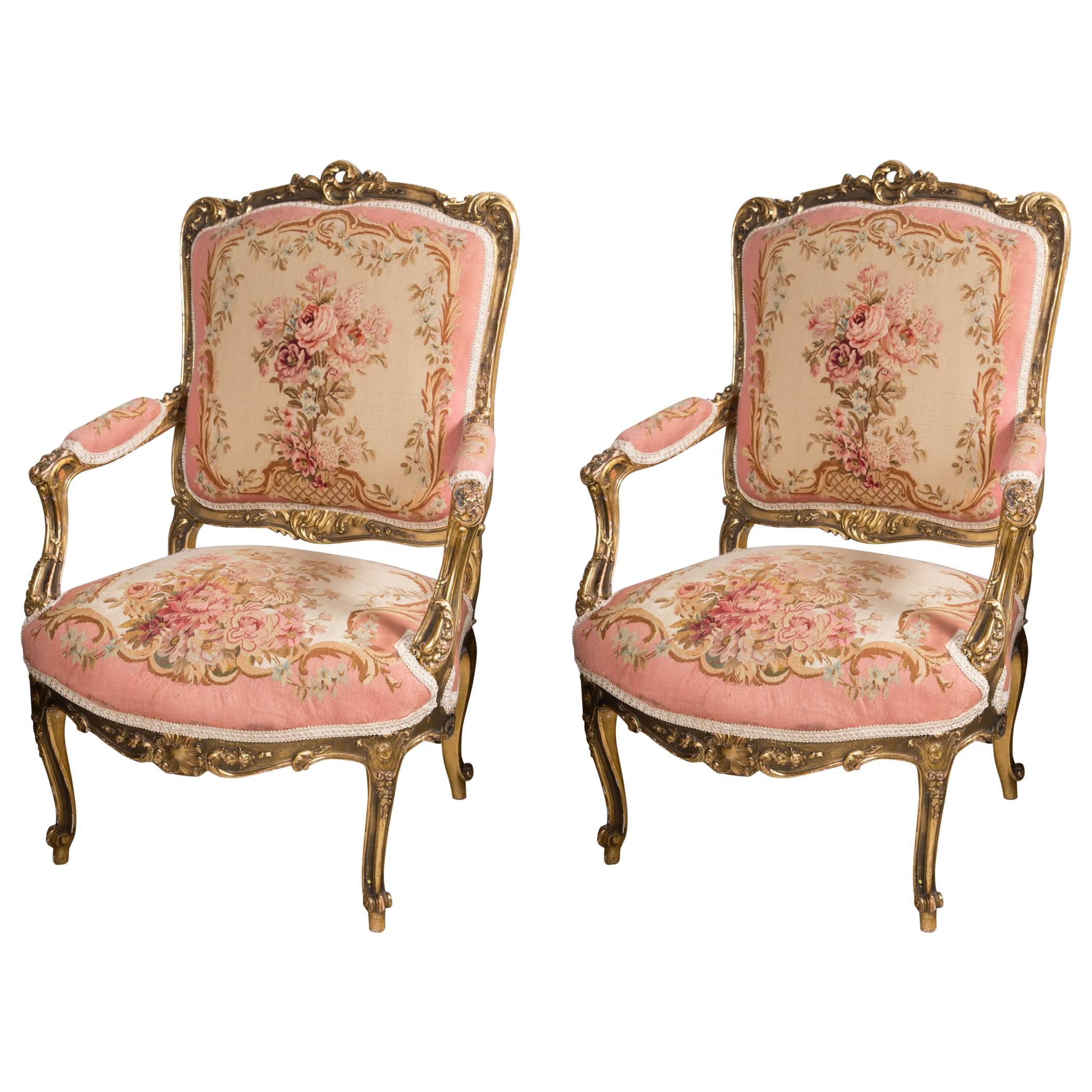 A Handsome Pair of French Louis XV Style Ivory Painted and Parcel-Gilt ...