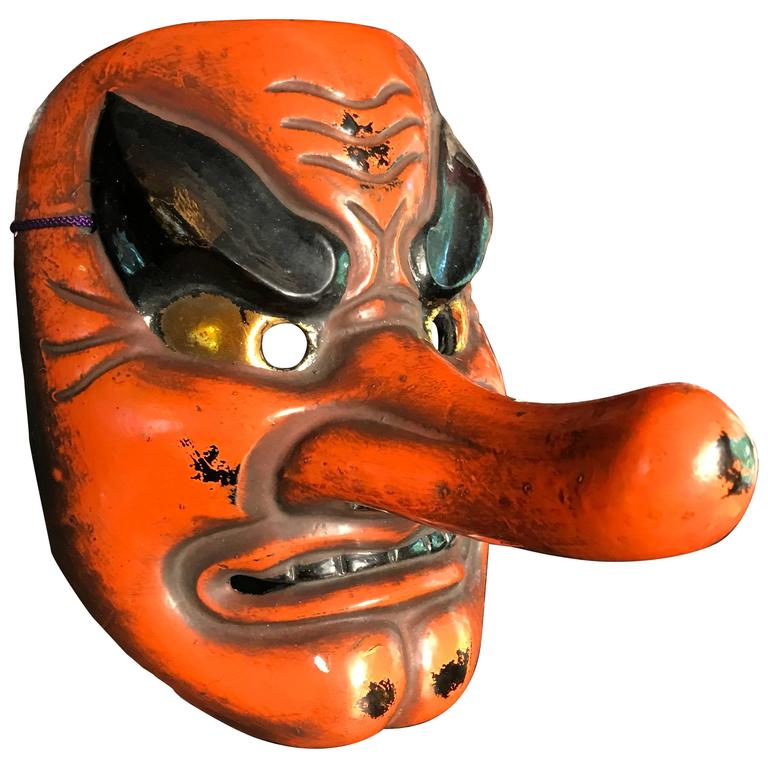 Powerful Japanese Antique Forest God Mask Tengu Dramatic Nose at ...