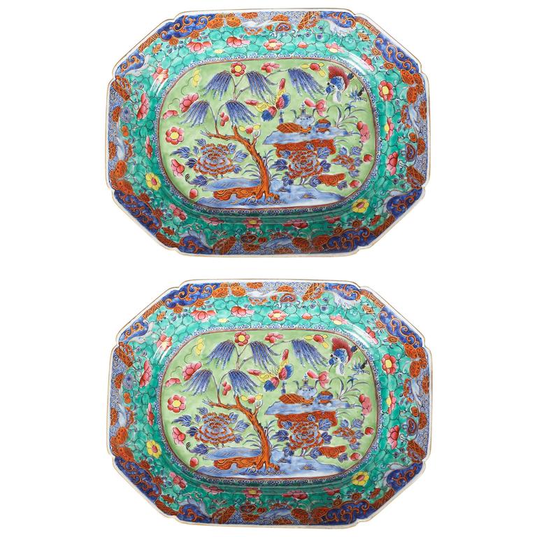 Pair of 18th Century Chinese Export Clobbered Platters For Sale at 1stDibs Pair of 18th Century Chinese Export Clobbered Platters For Sale at 1stDibs