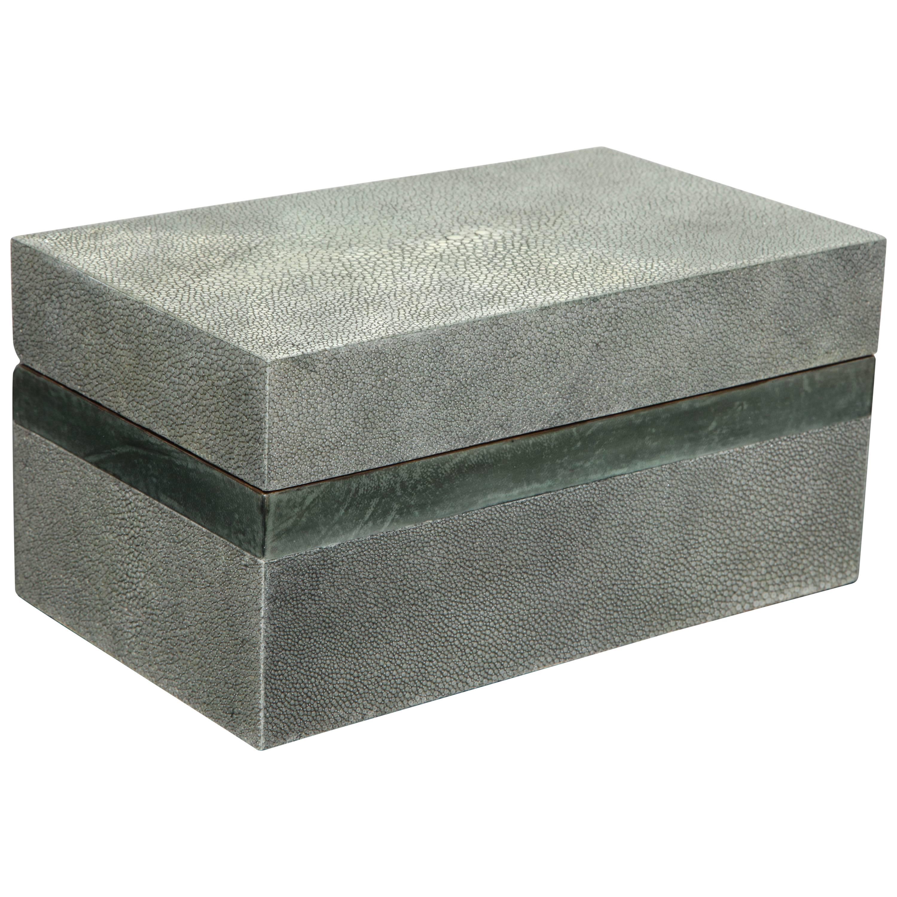 Custom Genuine Shagreen Treasure Box with Parchment Trim in Gray at ...