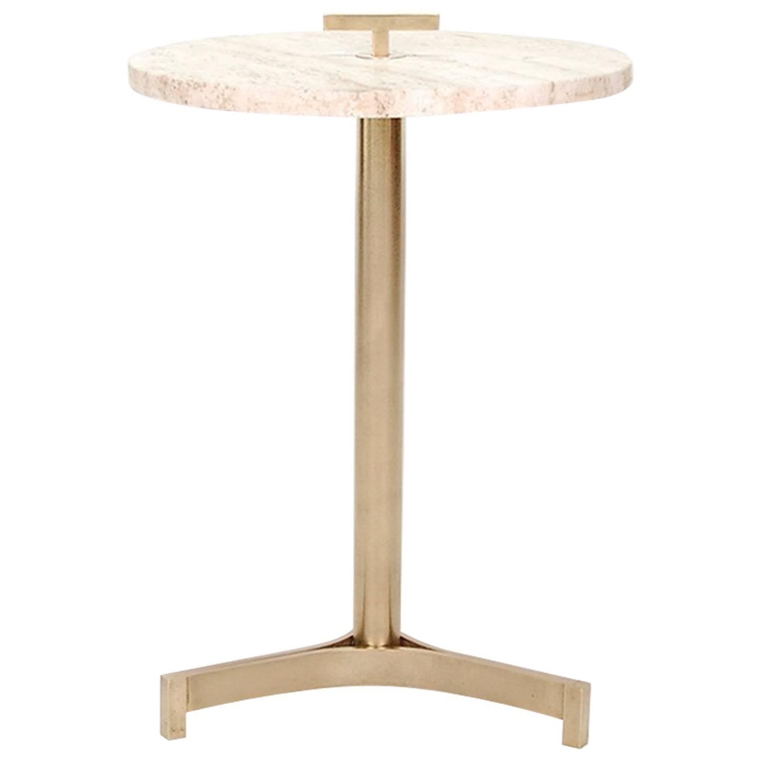 Brass and Travertine Cigarette Table at 1stDibs