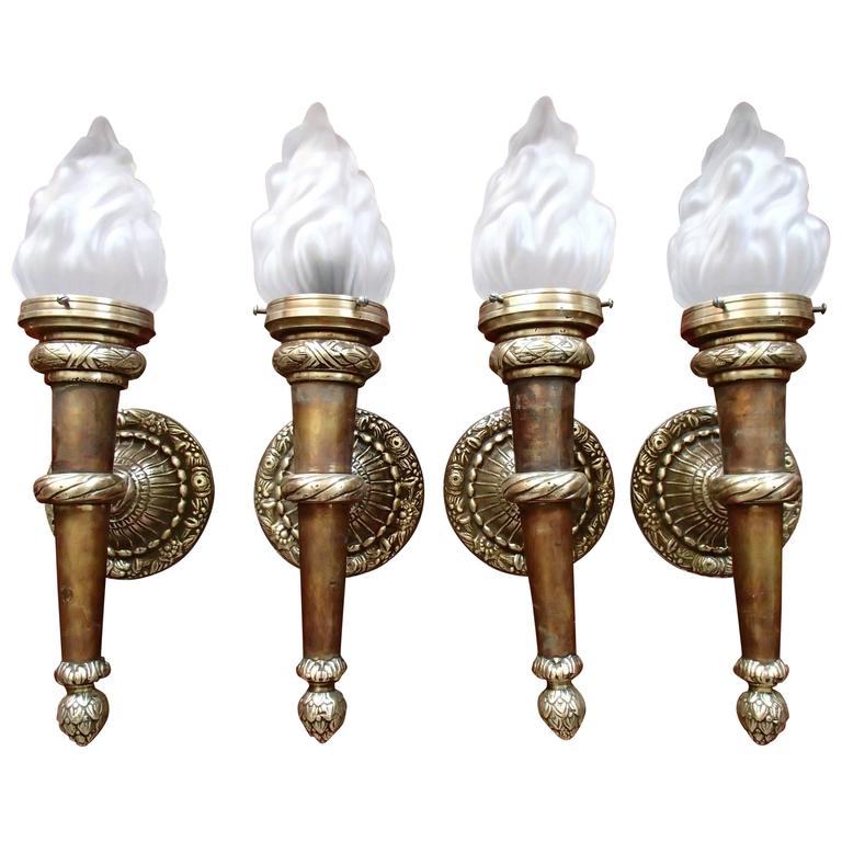 Four Huge Walllights Torches with Flame Glass For Sale at 1stdibs