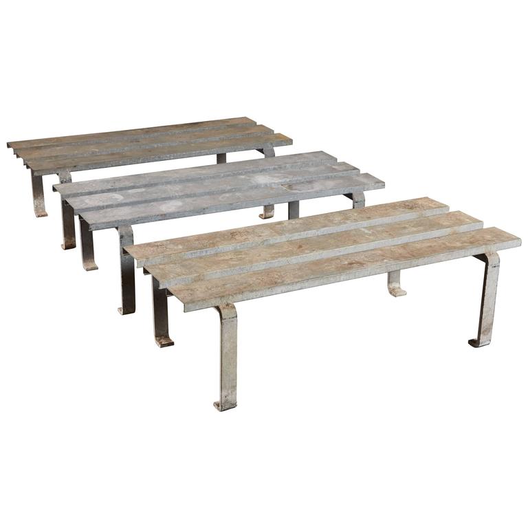 Three Slatted Galvanized Steel Benches at 1stdibs