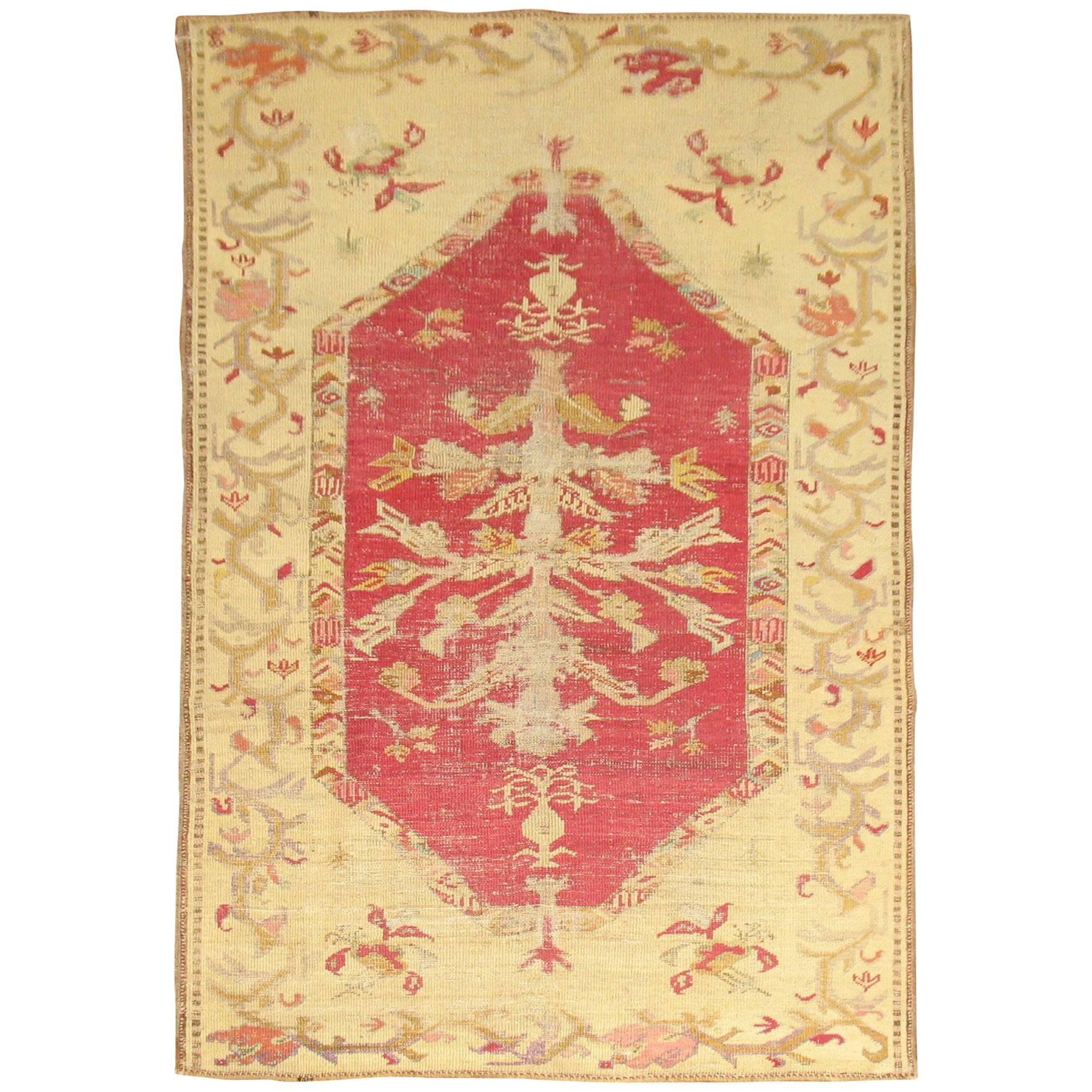 Shabby Chic Red Antique Turkish Ghiordes Rug Pillow at 1stDibs