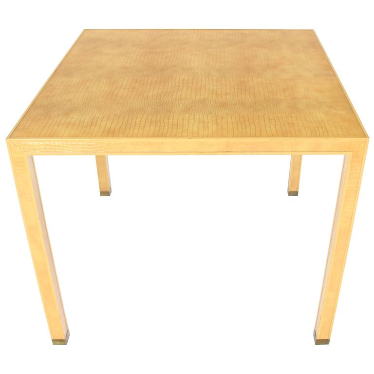 Faux Alligator Crocodile Snake Skin Square Dining Game Table Brass Feet ...