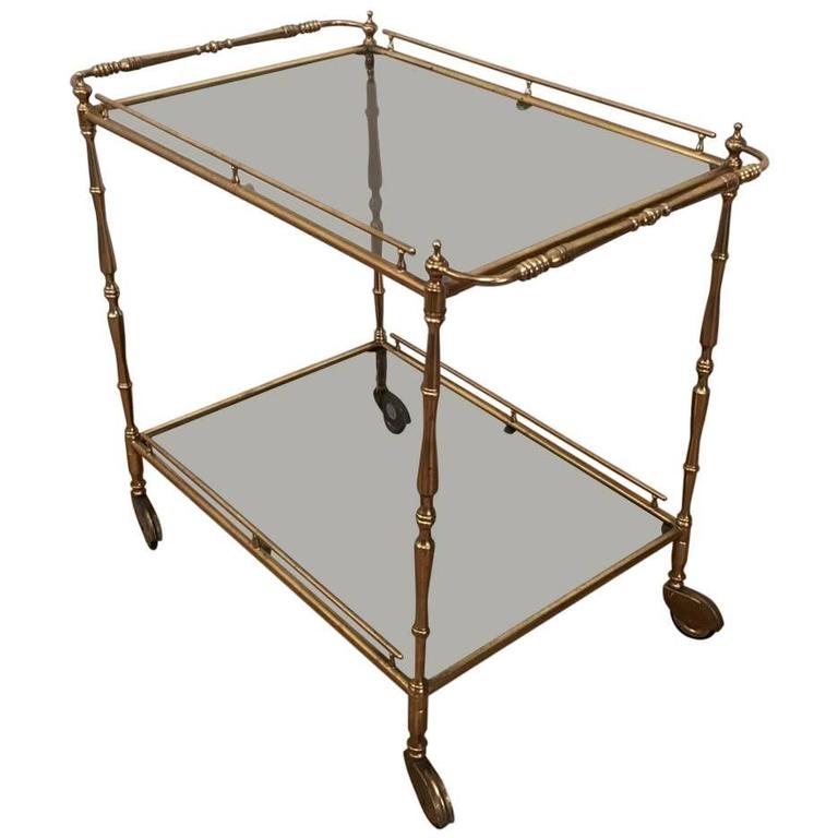 1960s French Brass and Glass Rolling Cart For Sale at 1stDibs