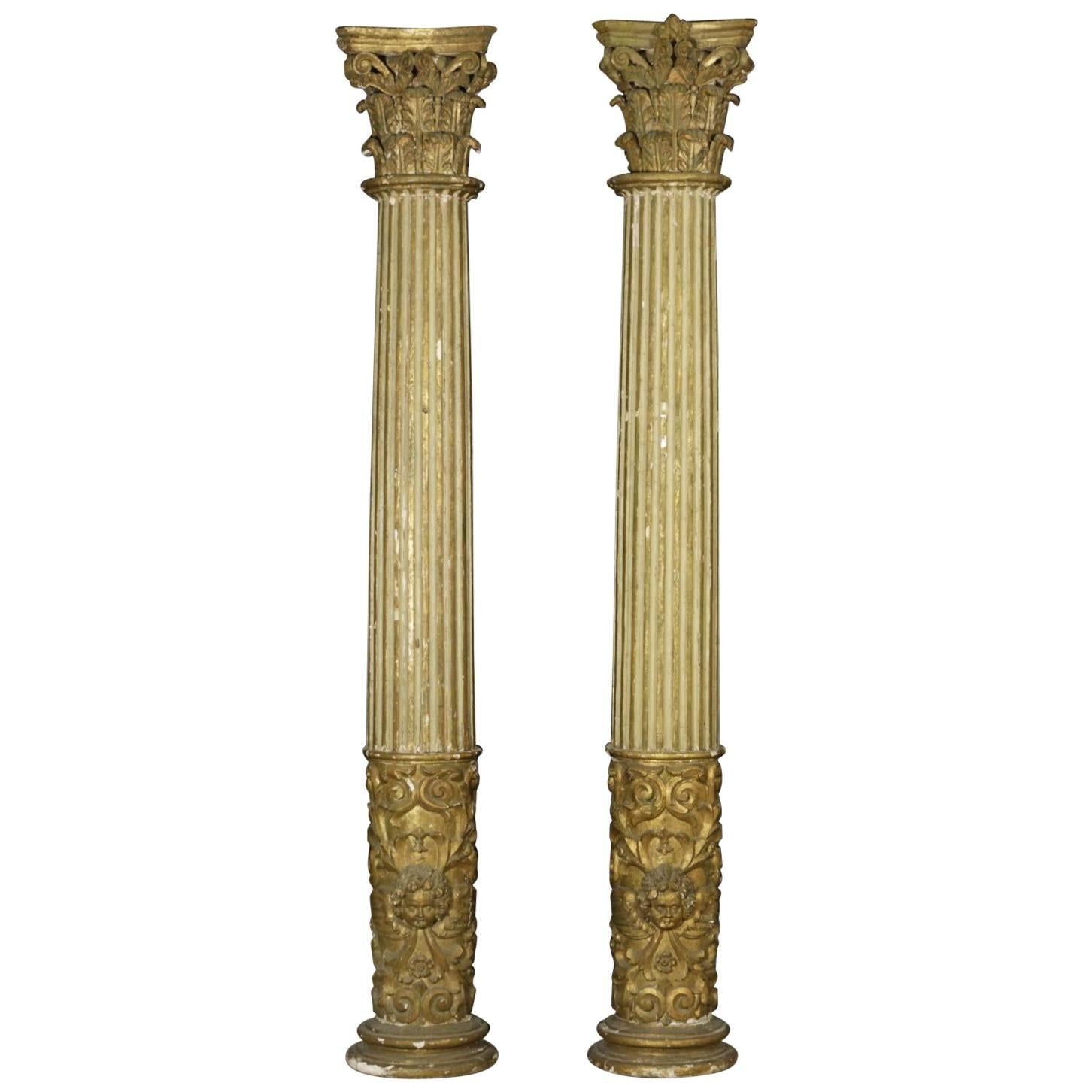 Important Lacquered and Gilded Grooved Columns, Late 17th Century at ...