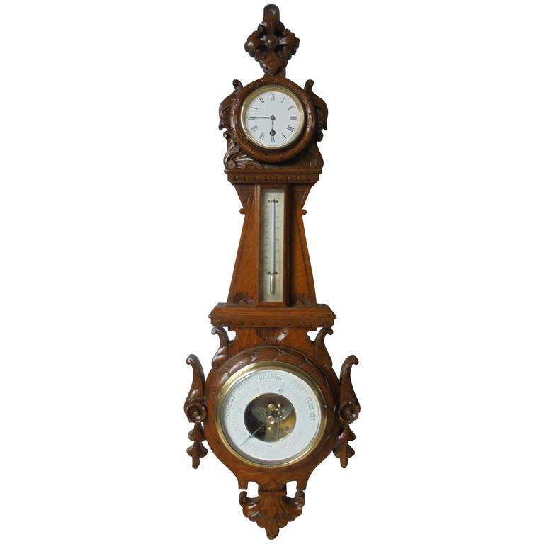 Antique Oak Cased Clock Barometer For Sale at 1stDibs