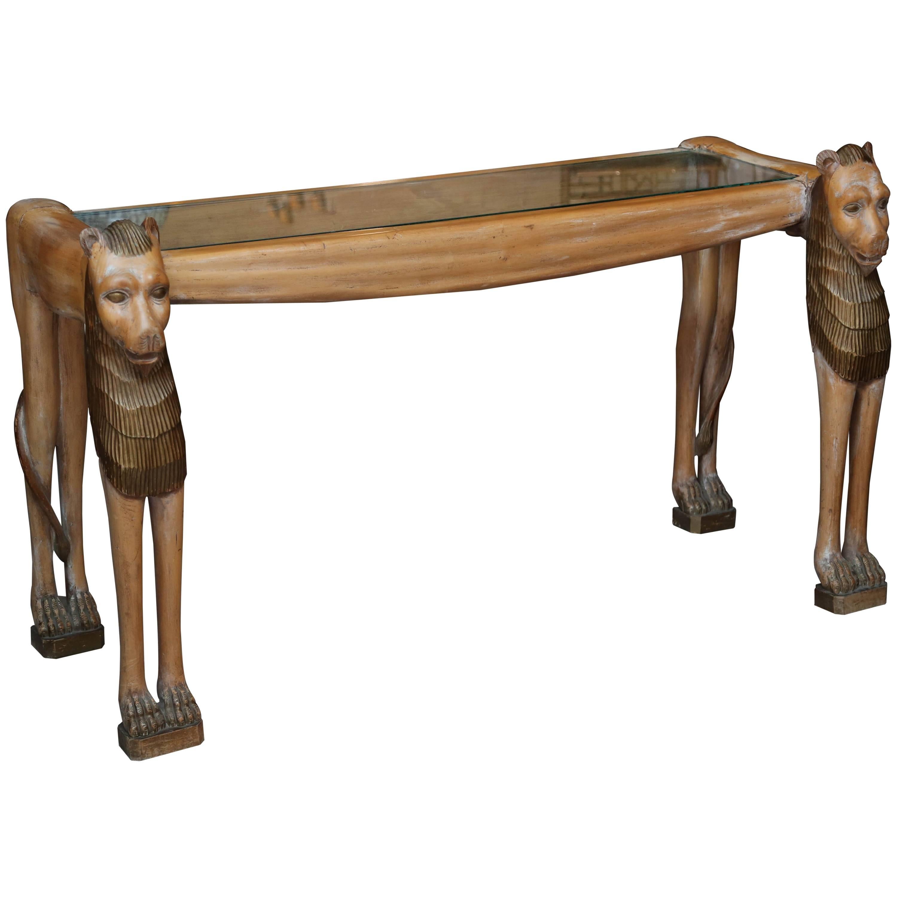 Pair Egyptian Revival Terra Cotta Console Tables For Sale at 1stDibs