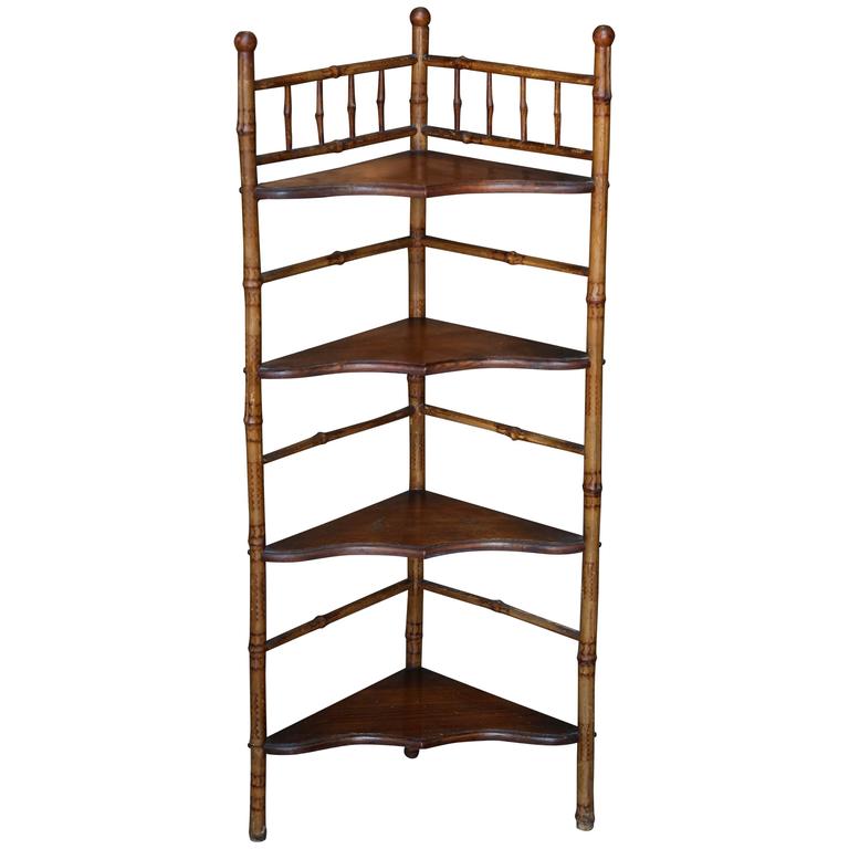 19th Century English Bamboo Corner Etagere at 1stDibs