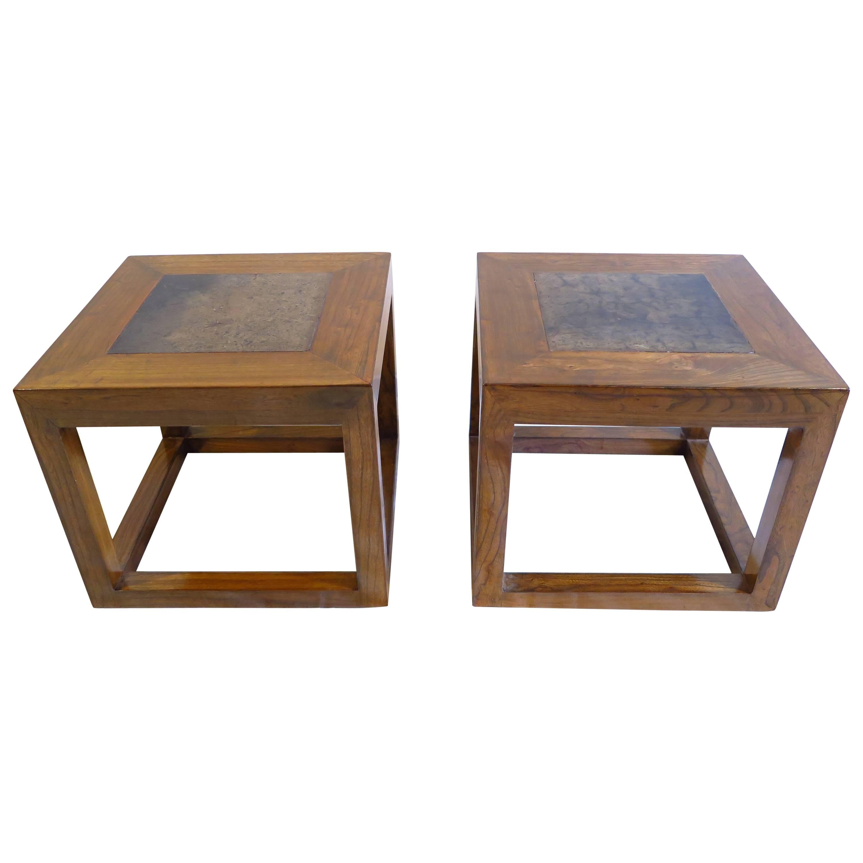 Pair of composition "stone" cantilevered tables at 1stDibs