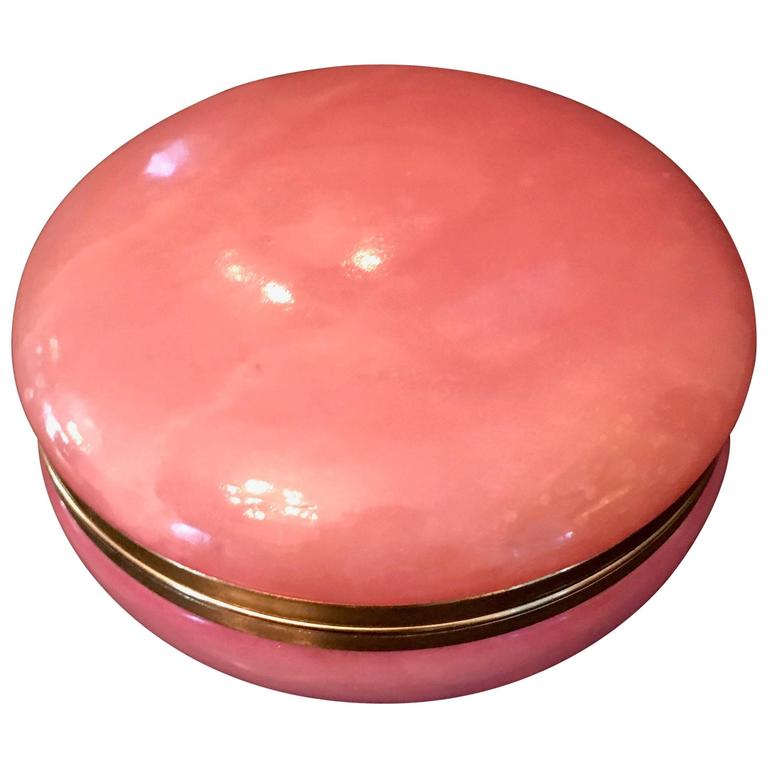 Round Italian Pink Alabaster Box at 1stDibs
