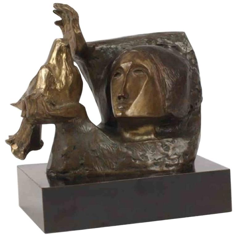 Girl with Dove Bronze Sculpture by Sunol Alvar La Paloma For Sale at ...