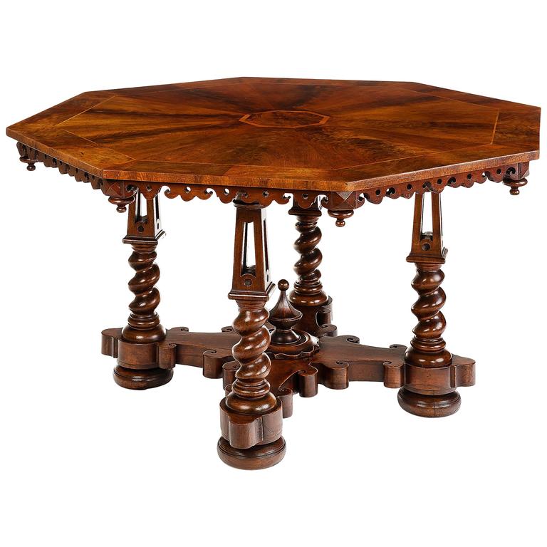 Early Victorian Walnut Centre Table Attributed to Willement at 1stDibs
