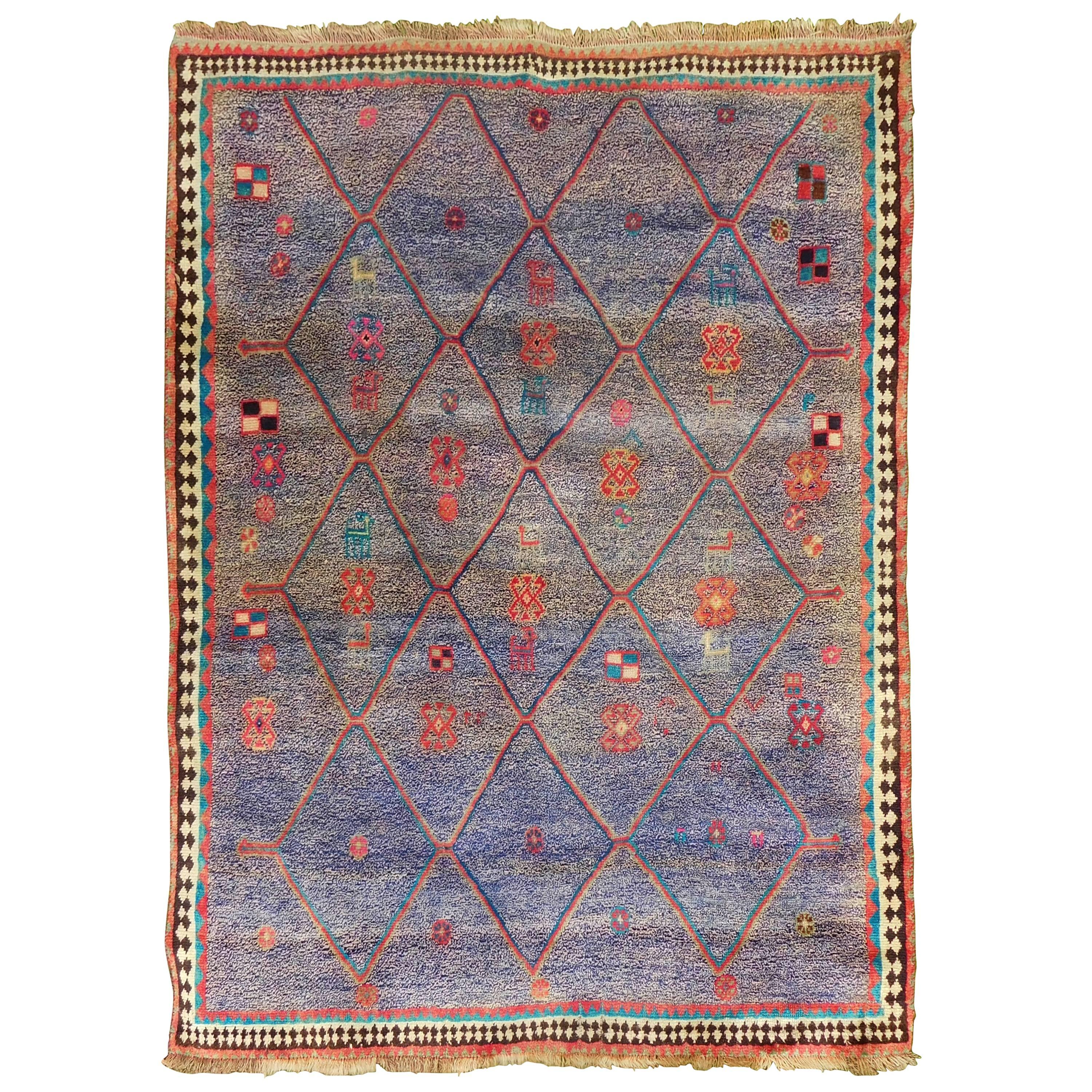 Vintage Persian Gabbeh Rug with Blue Field and Traditional Symbols ...