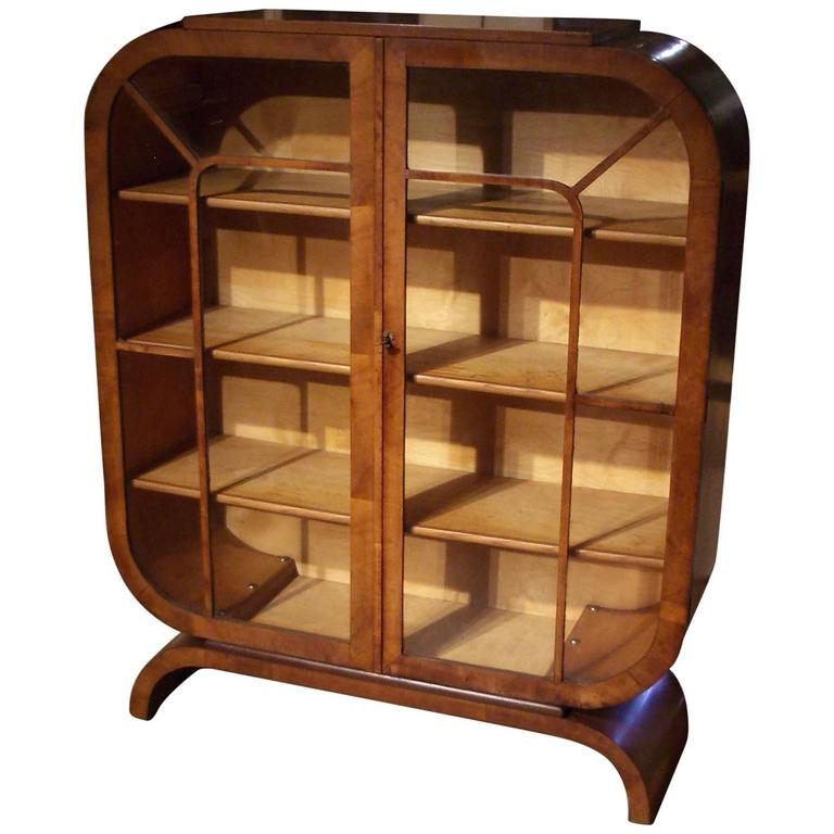 Beautiful Walnut Art Deco Display Case at 1stDibs