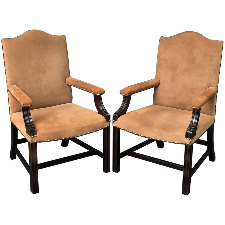 English Library Armchairs with Suede Leather Covers by George Smith at ...