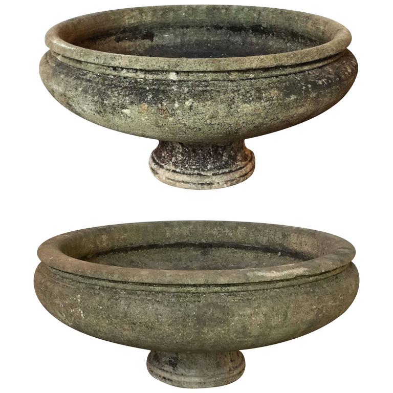 Pair of English Garden Stone Extra Large Round Planters at 1stDibs