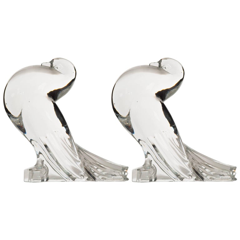 Pair of American Mid-Century Steuben Clear Glass Small Figures of ...