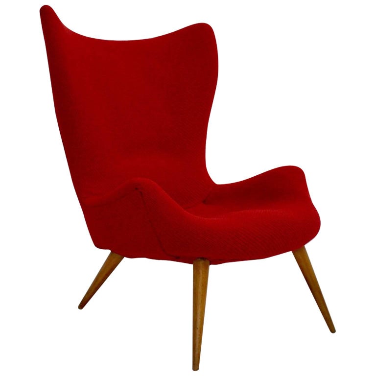 Red Mid-Century Modern Lounge Chair Beech 1950s For Sale at 1stDibs ...