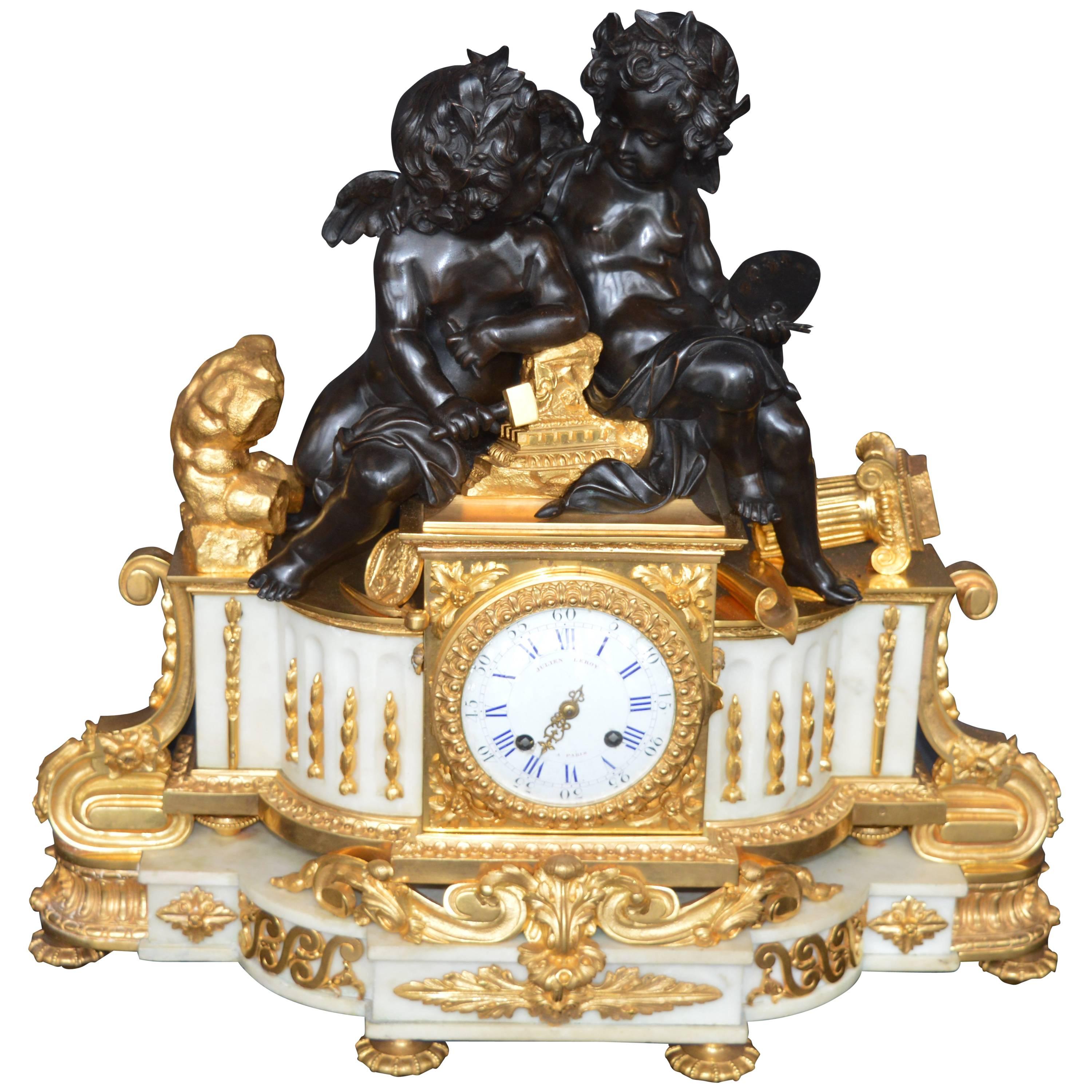 19th Century Large Impressive French Dior Bronze and White Marble Clock ...