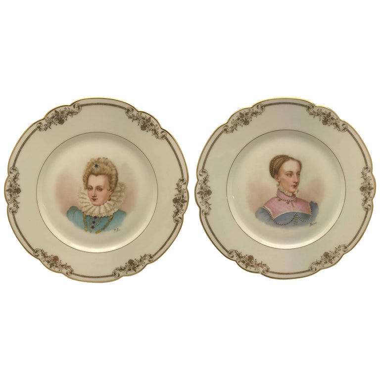 Pair of Antique Sevres France Portrait Plates, Hand-Painted Artist ...