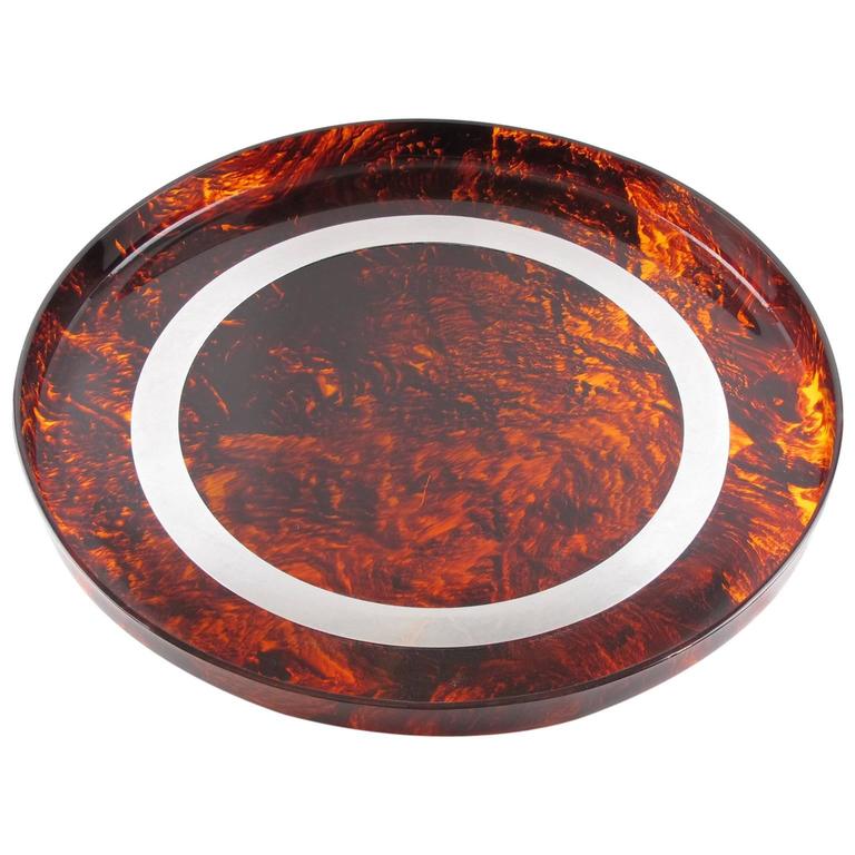 Modernist Large Round Butler Barware Serving Tray Tortoiseshell Lucite ...