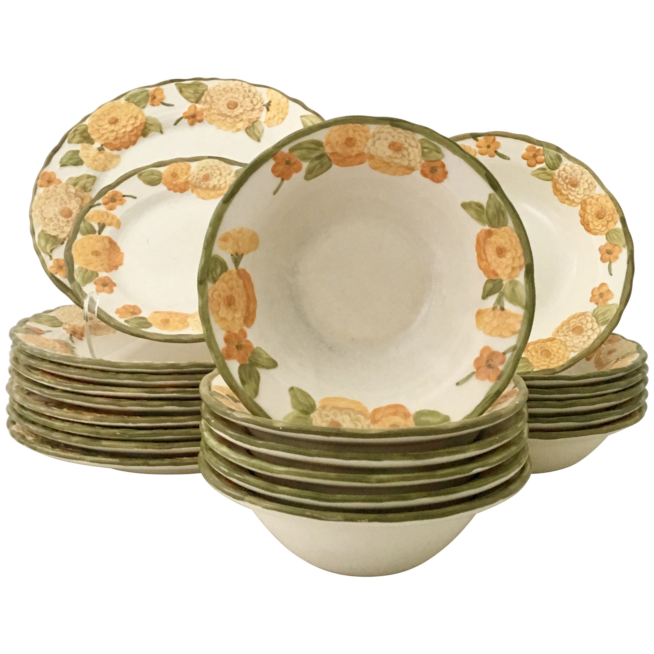 1950s Portugal Majolica Yellow Cabbage Dinnerware, Set of 24 at 1stDibs