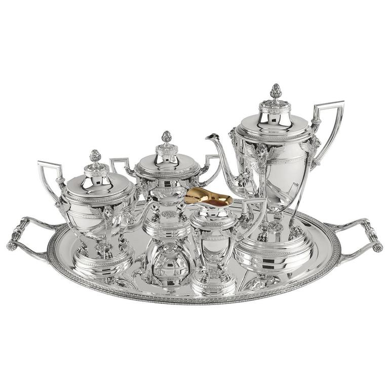 Elegant Coffee Set with Four Pieces and Tray For Sale at 1stDibs