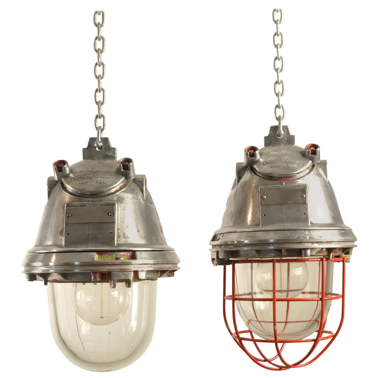 Vintage Industrial German Pendant Mine Lights For Sale at 1stDibs