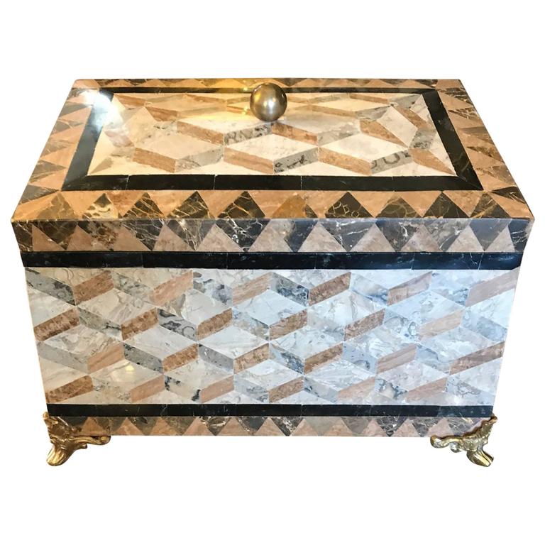 Large Maitland Smith Tessolated Stone Decorative Box at 1stDibs