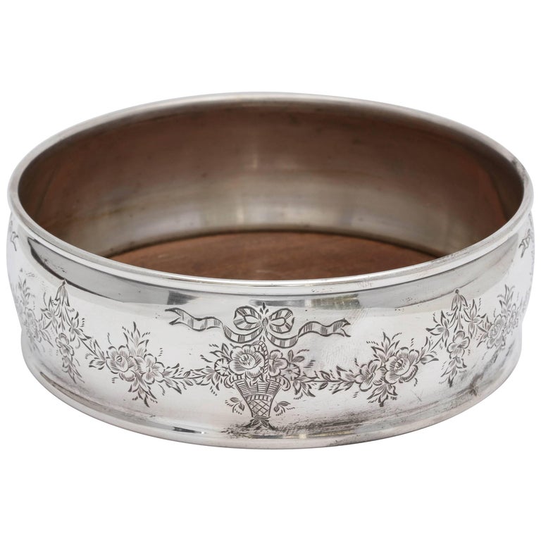 Edwardian Sterling Silver-Mounted Wood Wine Bottle Coaster at 1stDibs